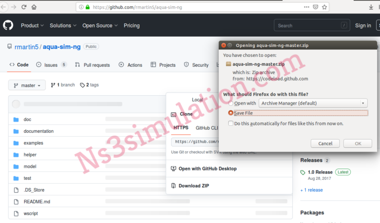 Installation of Underwater Sensor Network Simulation through Ns3