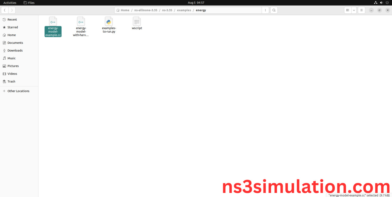 Copy the energy-model-example.cc file to scratch folder - Ns3 Projects