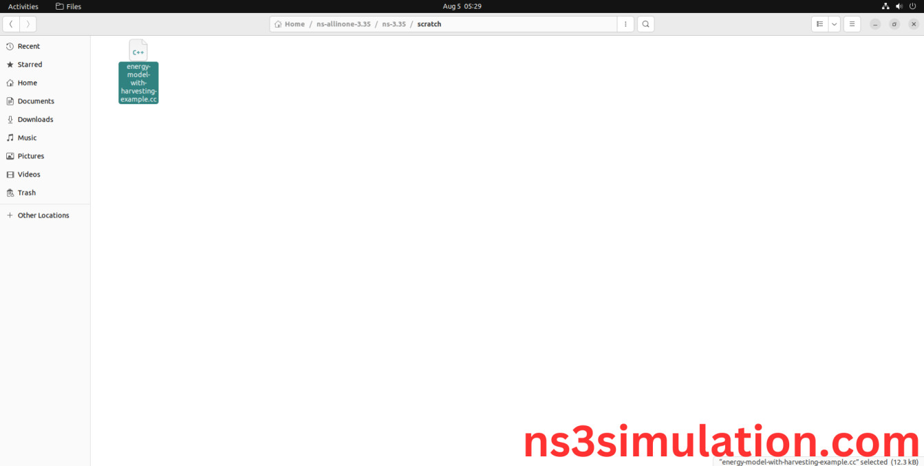 Copy the energy-model-with-harvesting-example.cc file to scratch folder - Ns3 Projects