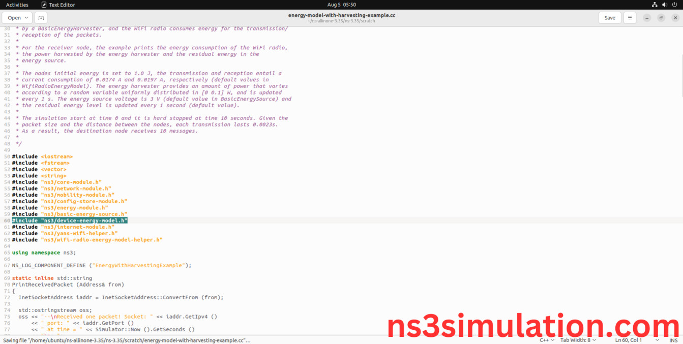 How to run Device energy model.h packages in NS3