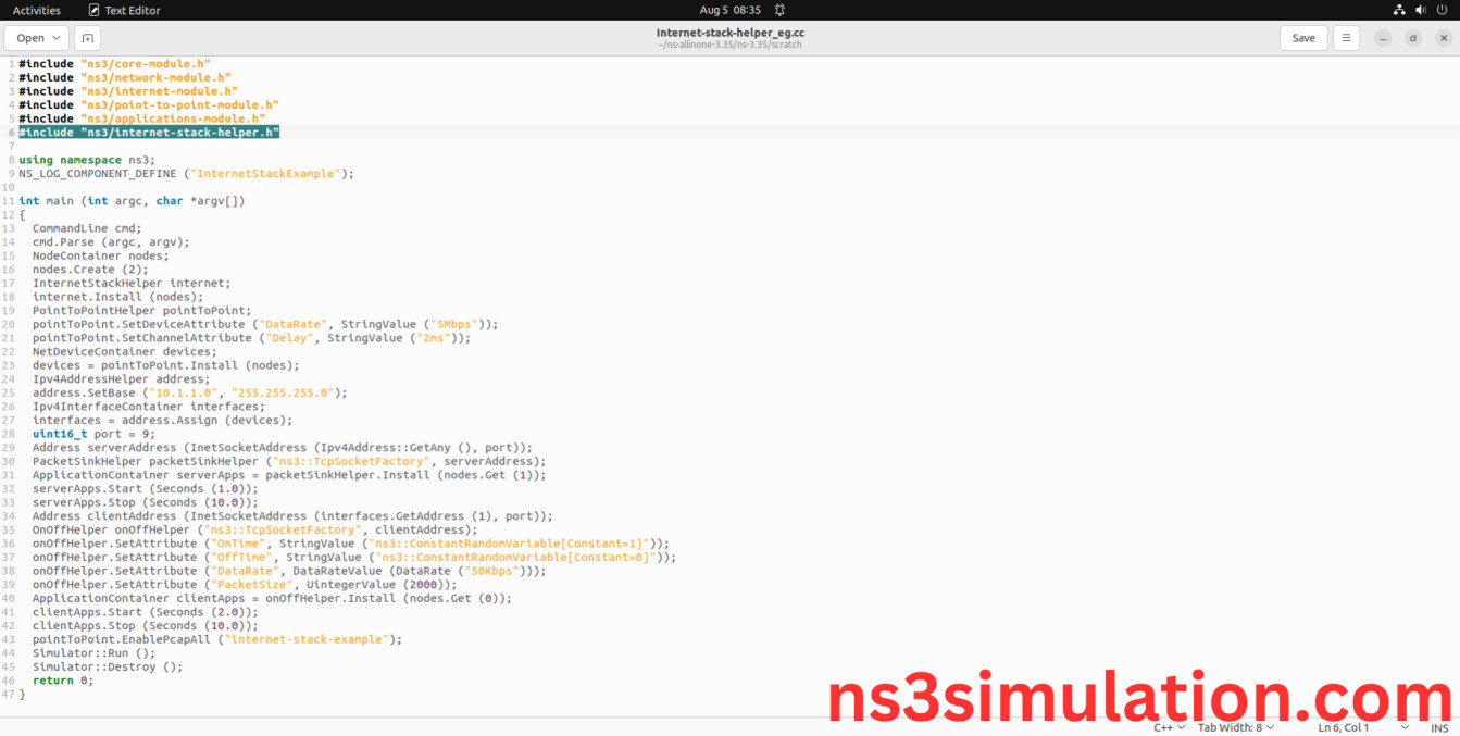 How to run Internet stack helper.h packages in NS3