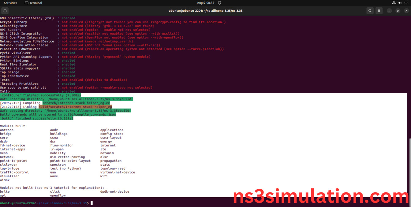 NS-3.35 Configuration && Building Process - Ns3 Projects
