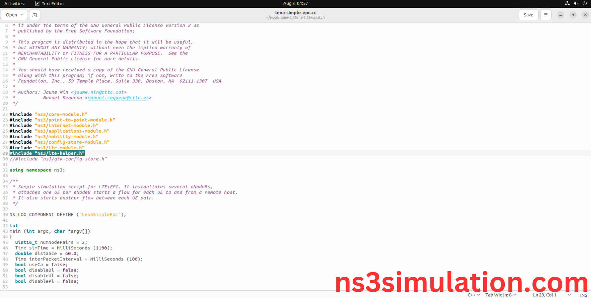 Importing Lte-helper.h - Ns3 Projects