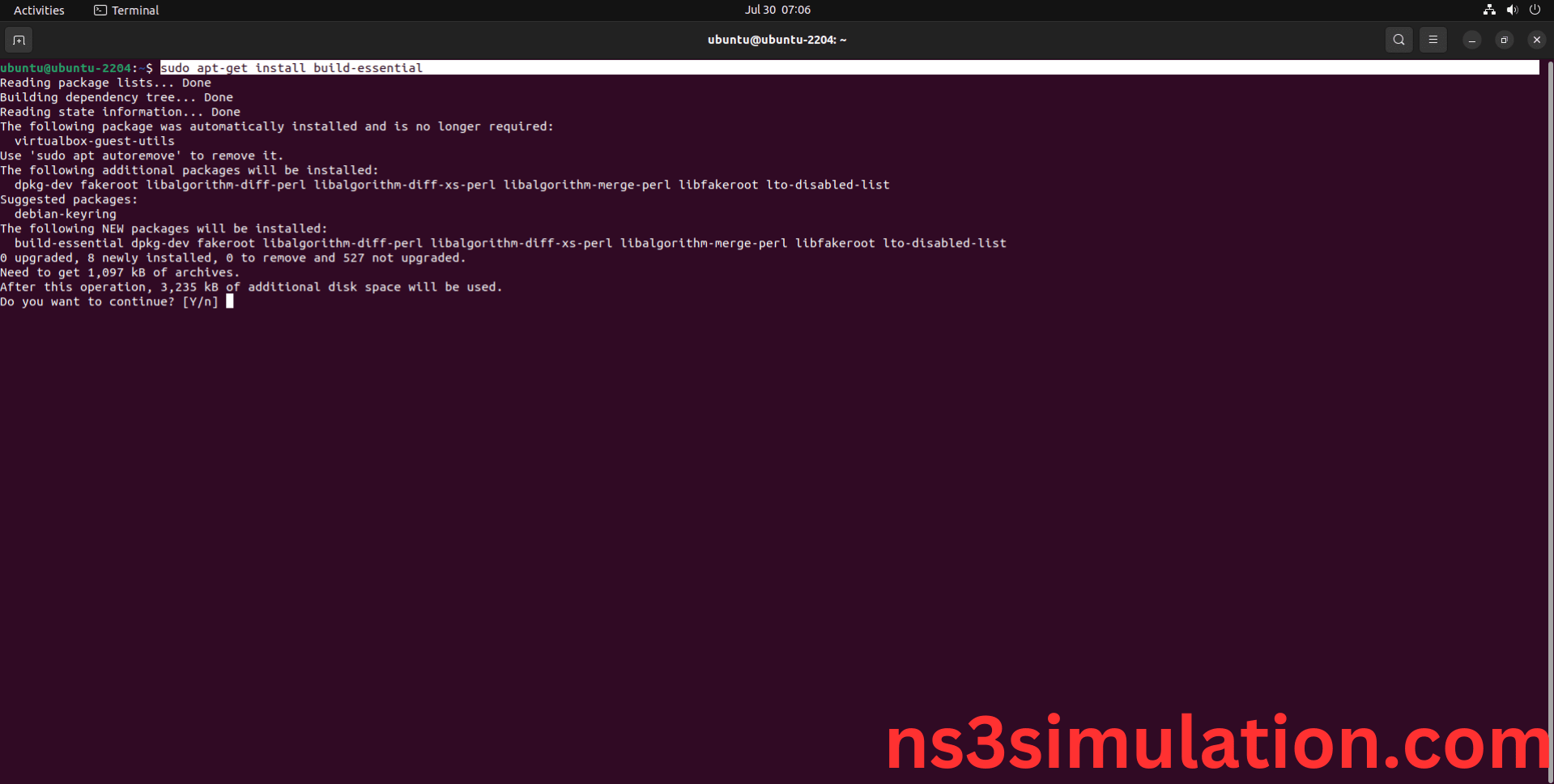 Build-essential Installation Command - Ns3 Projects