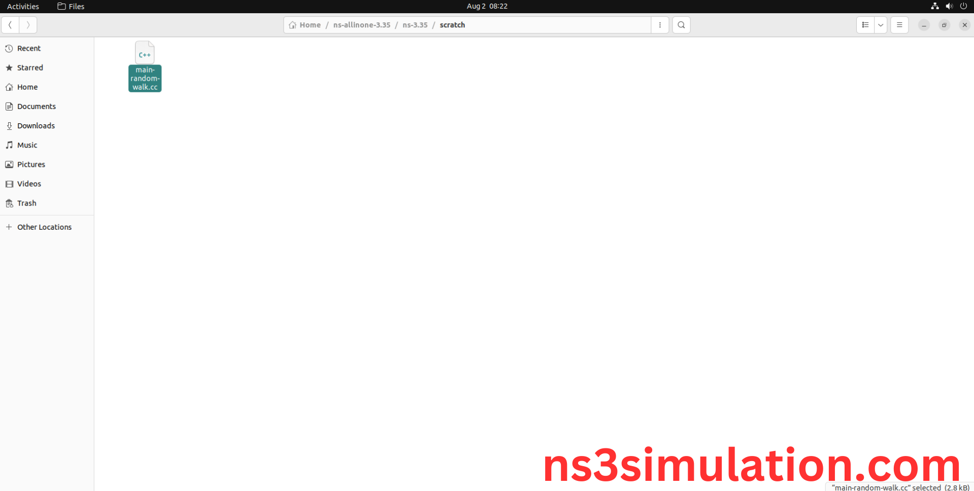 Copy the main-random-walk.cc file to scratch folder - Ns3 Projects