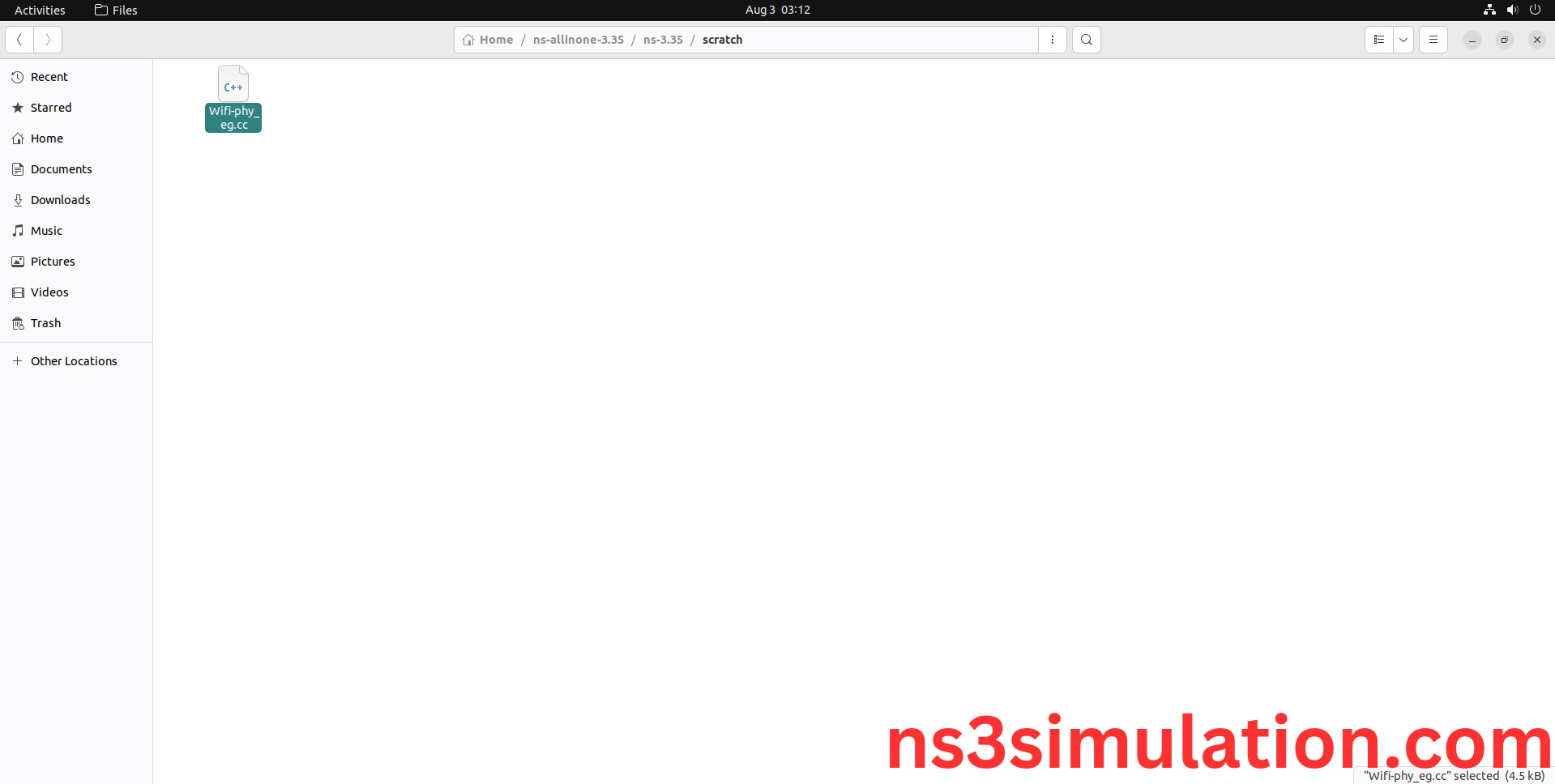 Create the Wifi-phy_eg.cc file in the scratch folder - Ns3 Projects