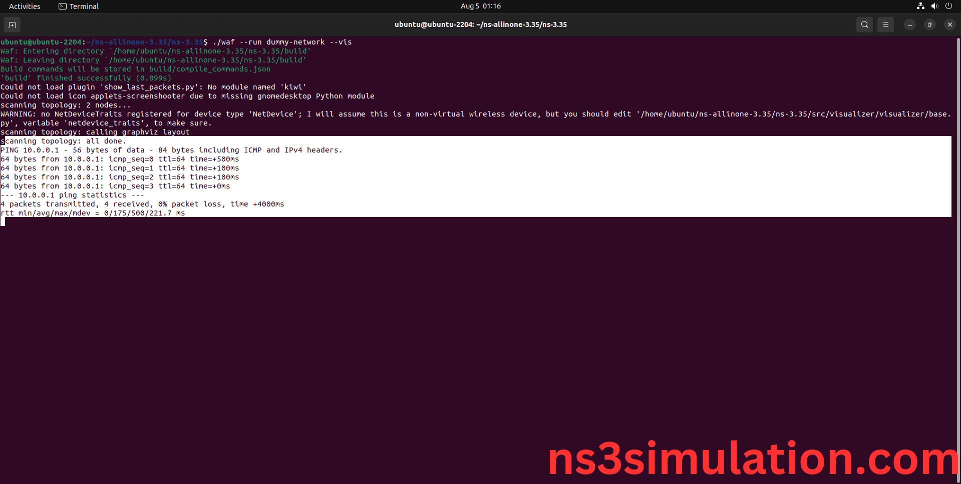 Executing the Example Net-device Program - Ns3 Projects