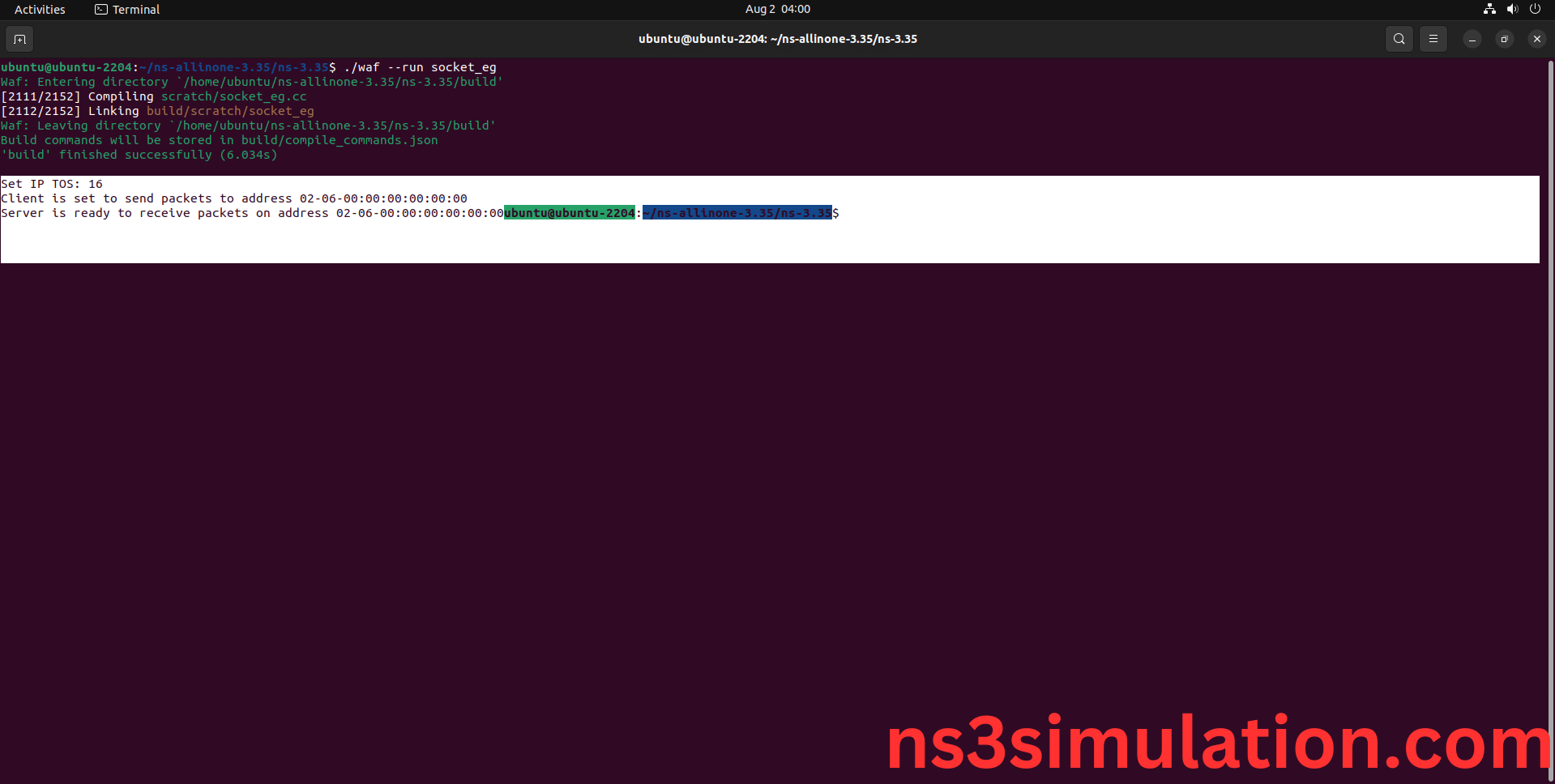 Executing the Example Socket Program - Ns3 Projects
