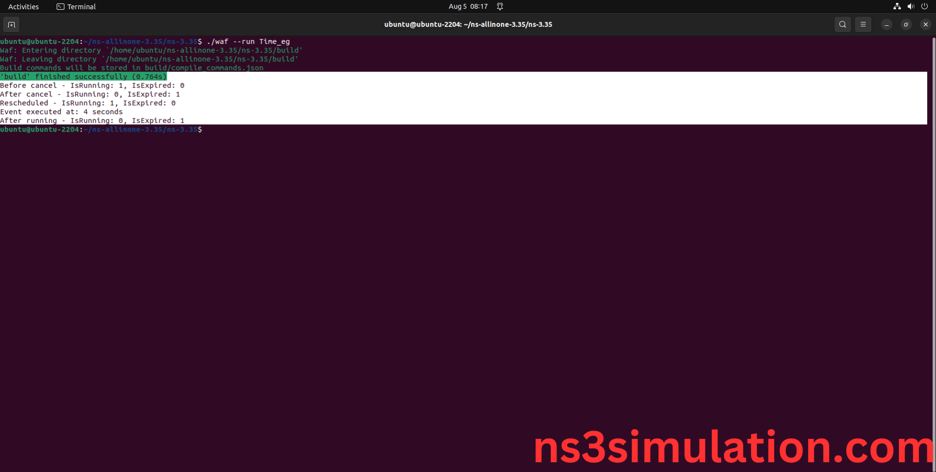 Executing the Example Time Program - Ns3 Projects