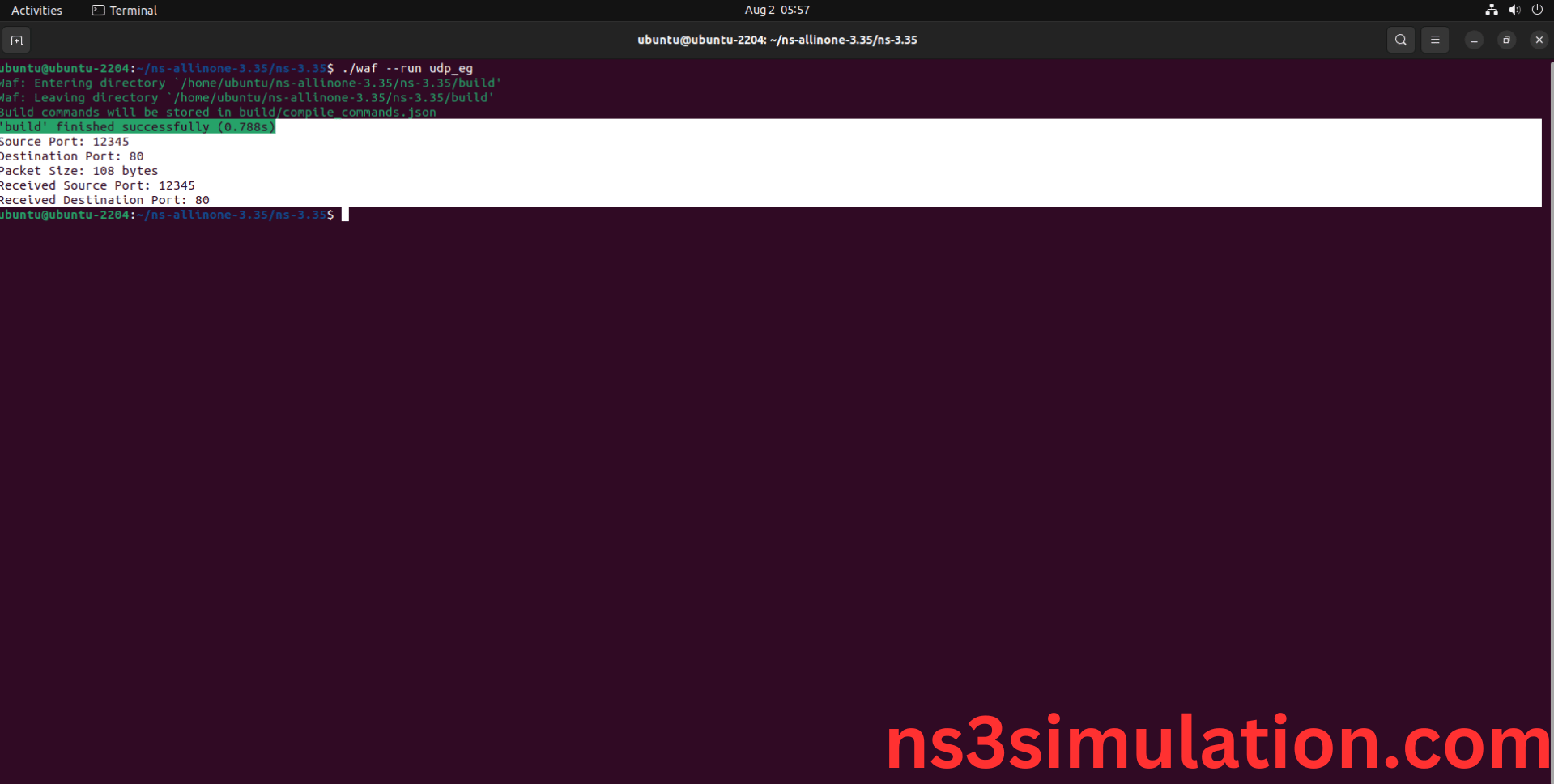 Executing the Example Udp Program - Ns3 Projects