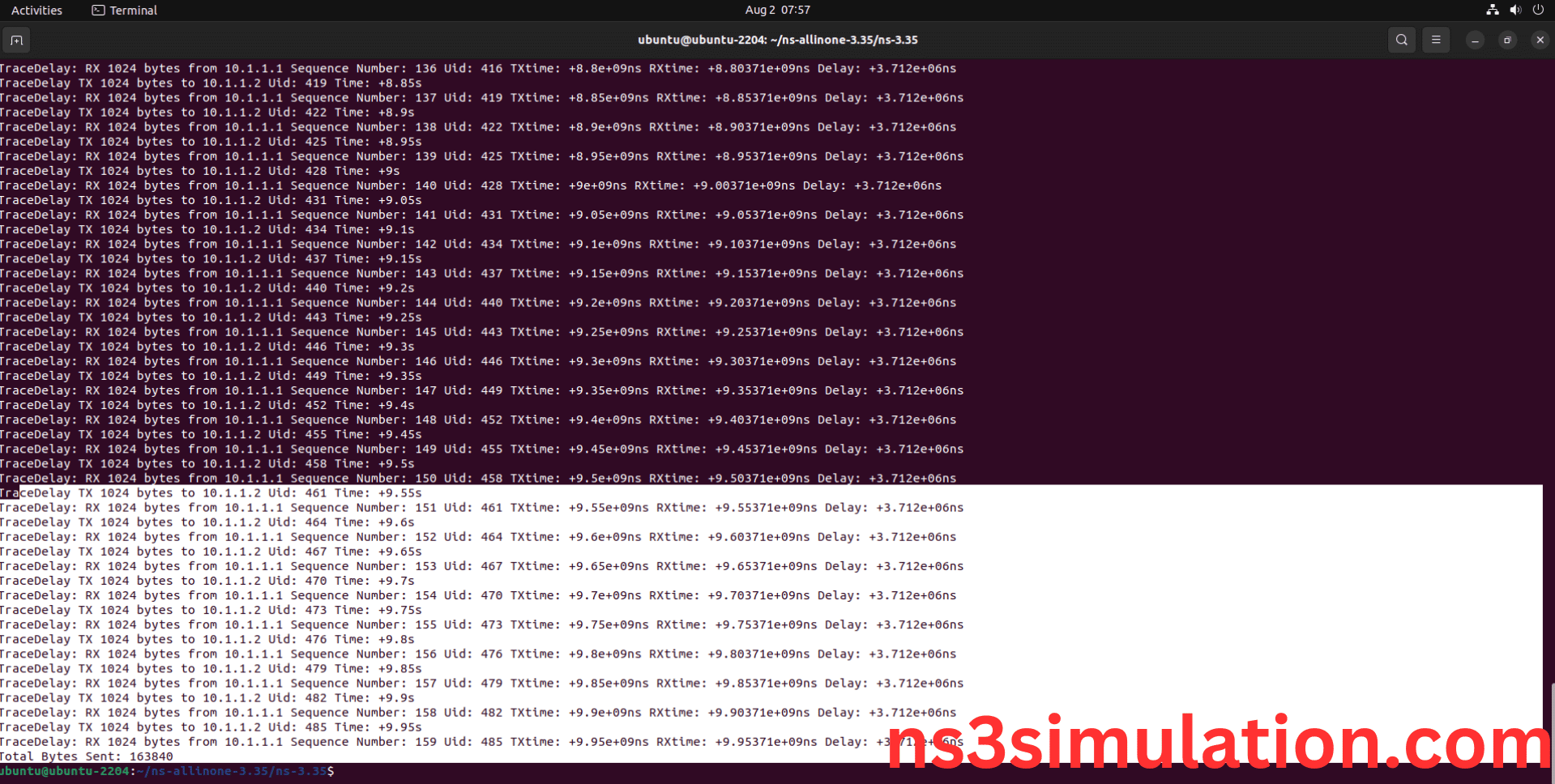 Executing The Example Udp Client Program Ns3 Projects