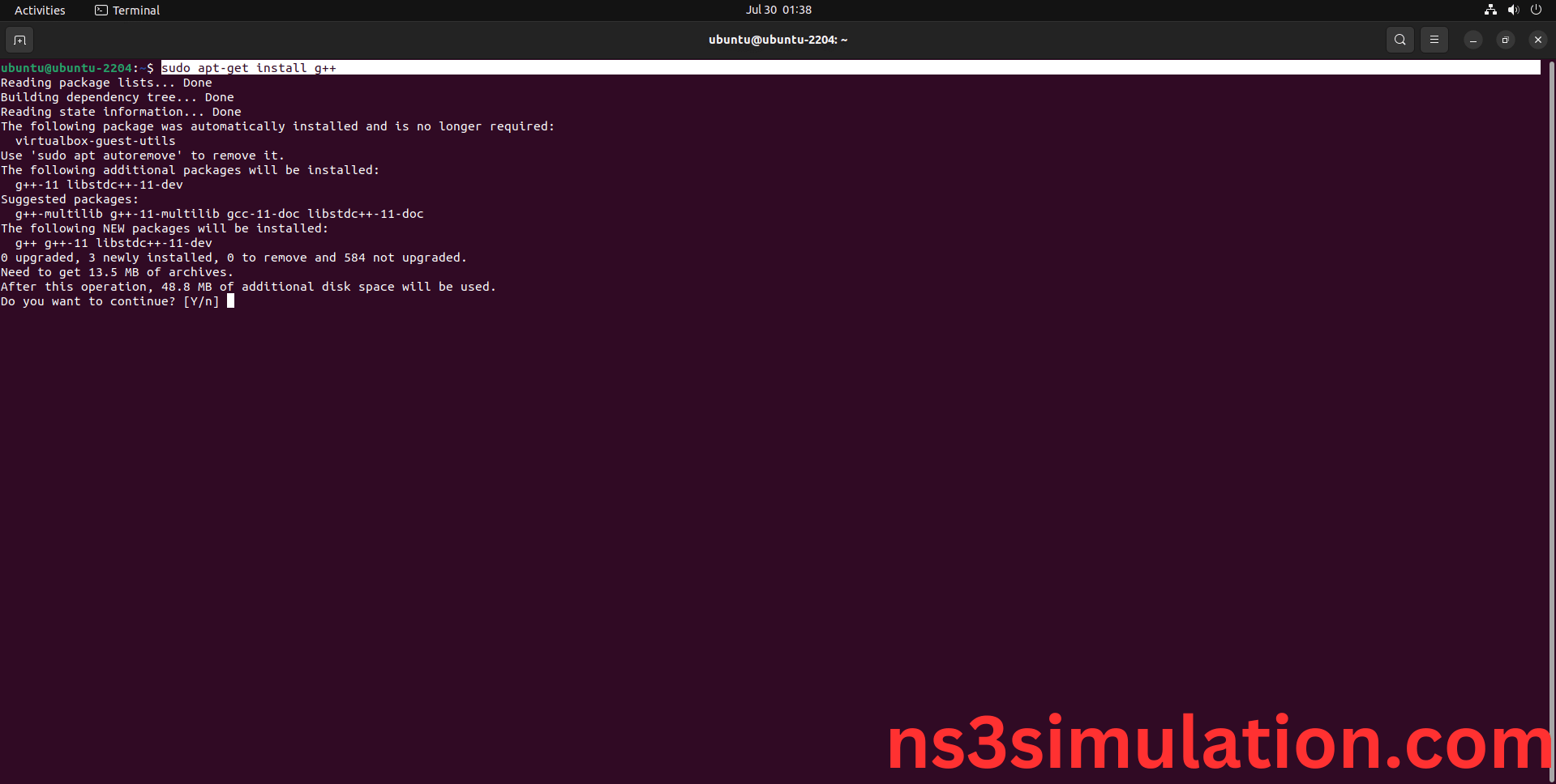 G++ Installation Command.png - Ns3 Projects