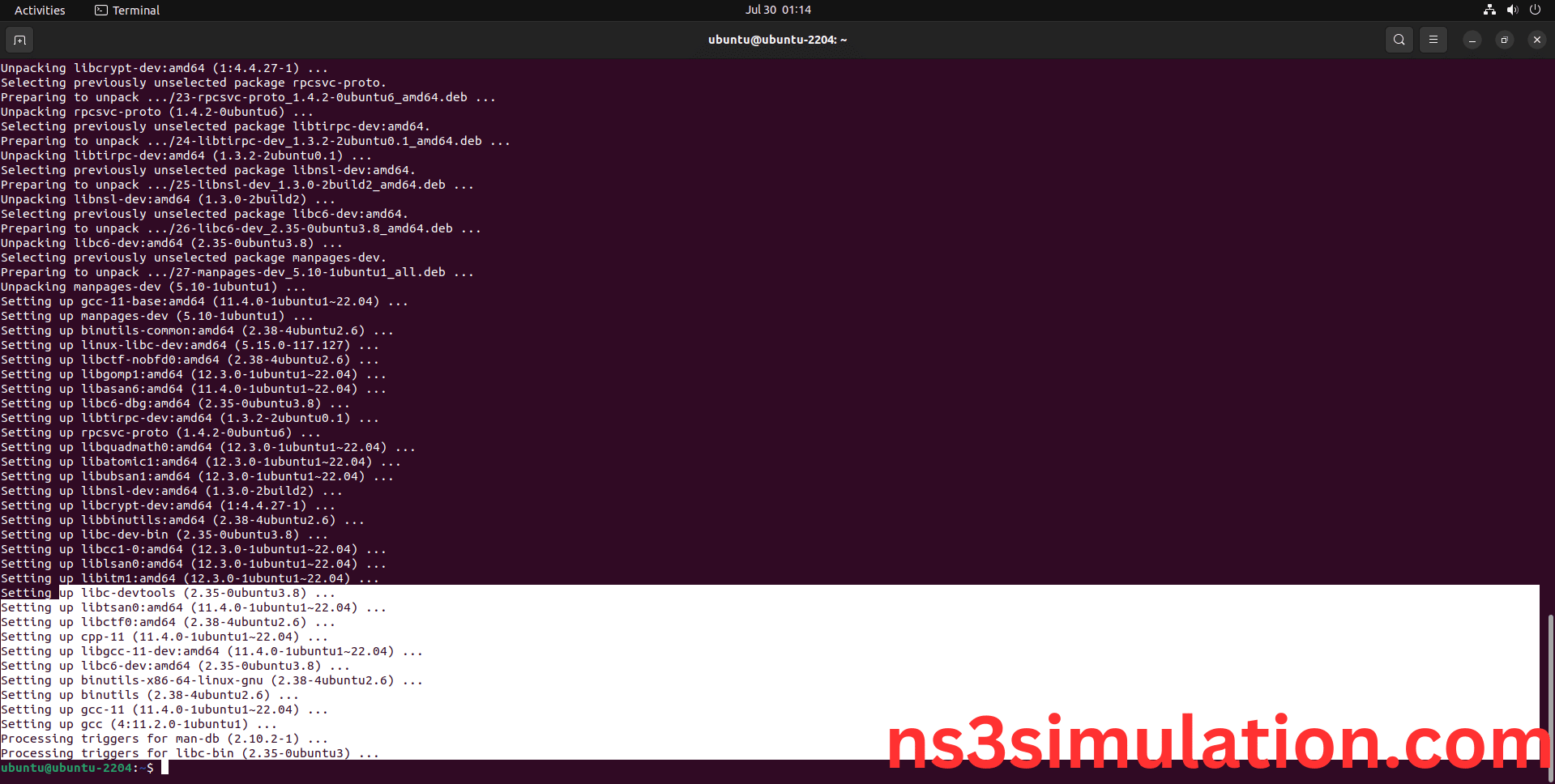 GCC Installation Command - Ns3 Projects