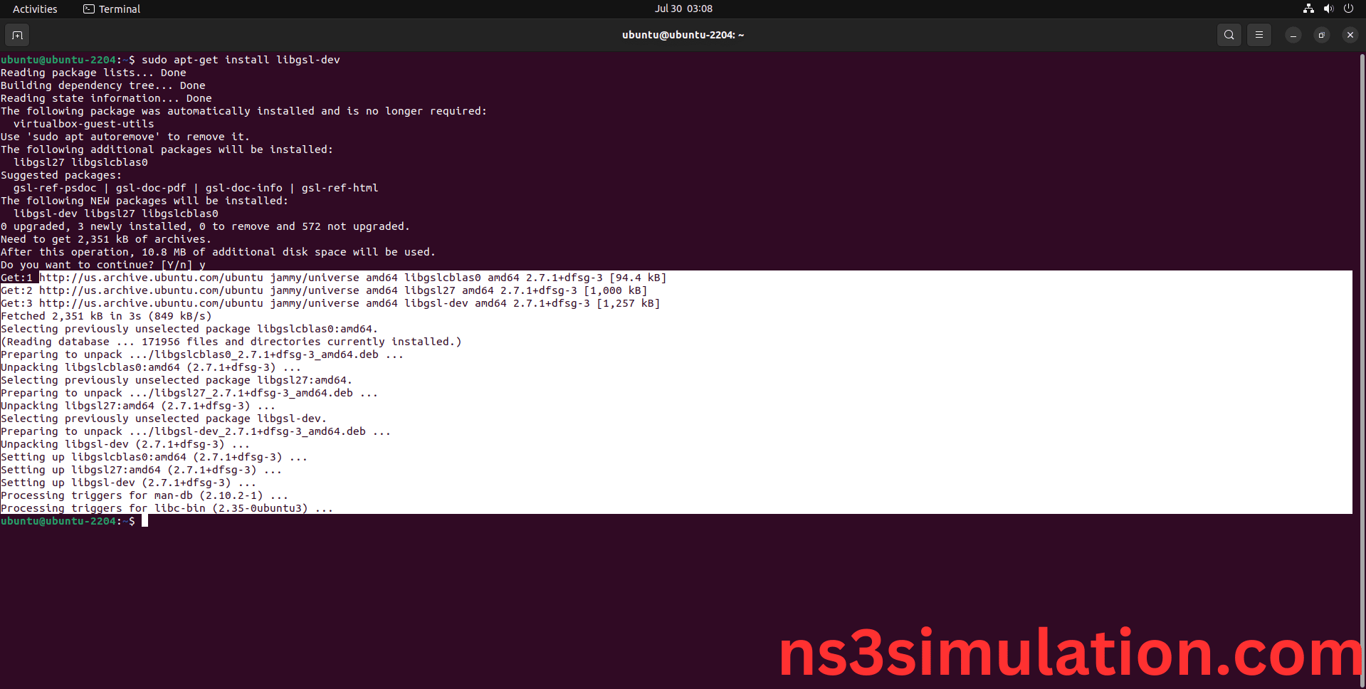 GSL Installation Command - Ns3 Projects