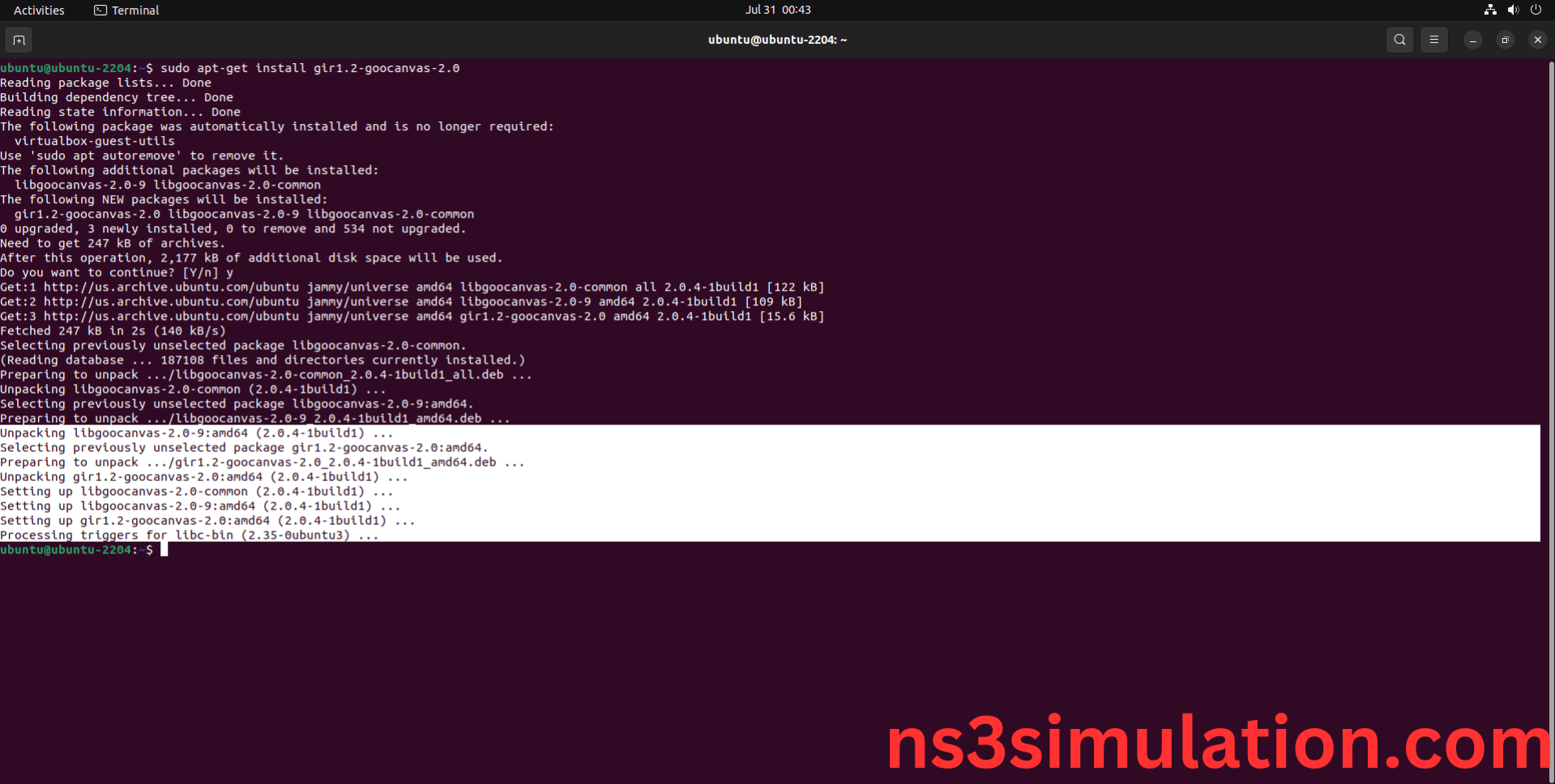 How to run GIR1.2 GOOCANVAS 2.0 packages in NS3