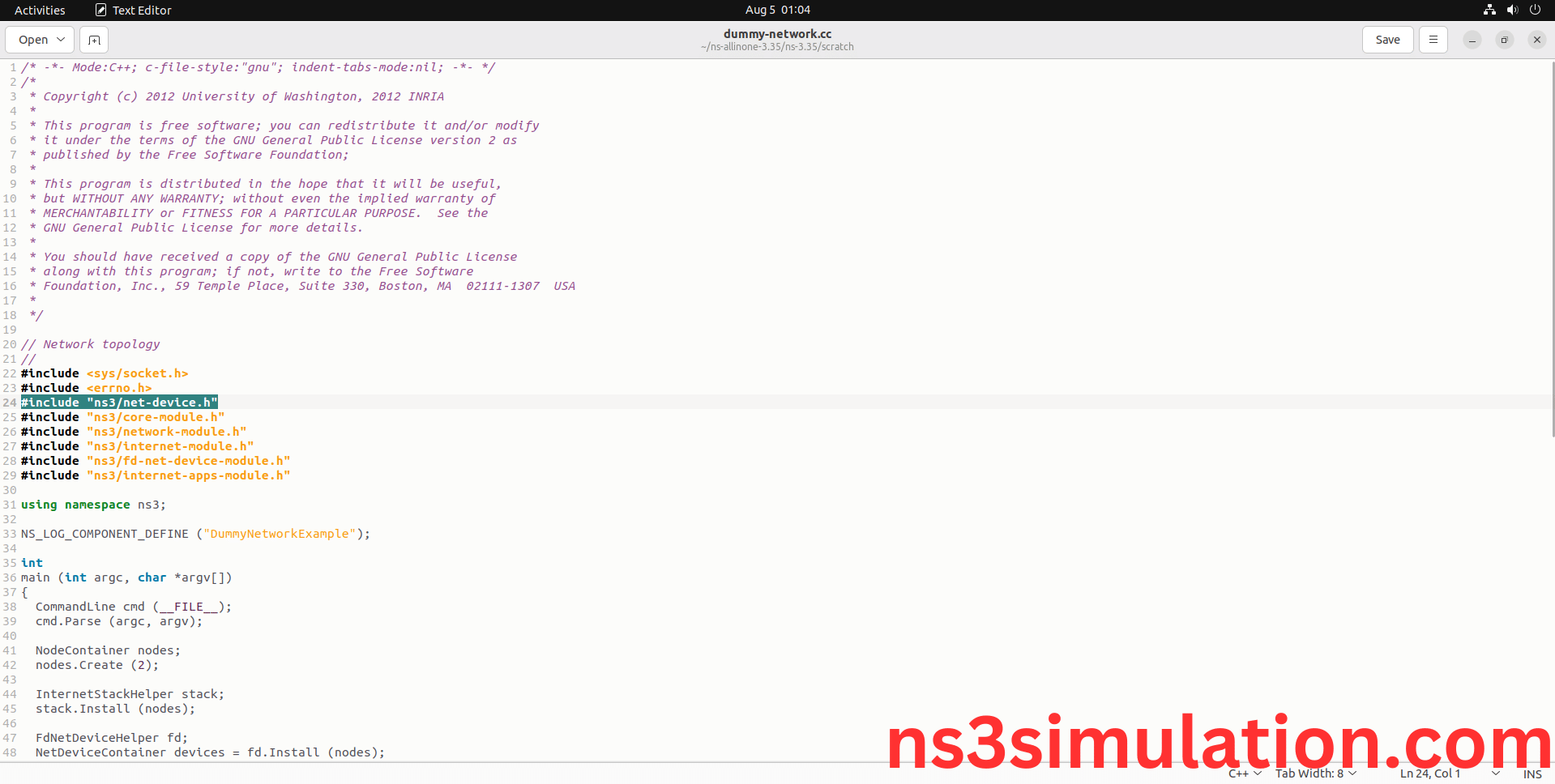 Importing Net-device.h - Ns3 Projects