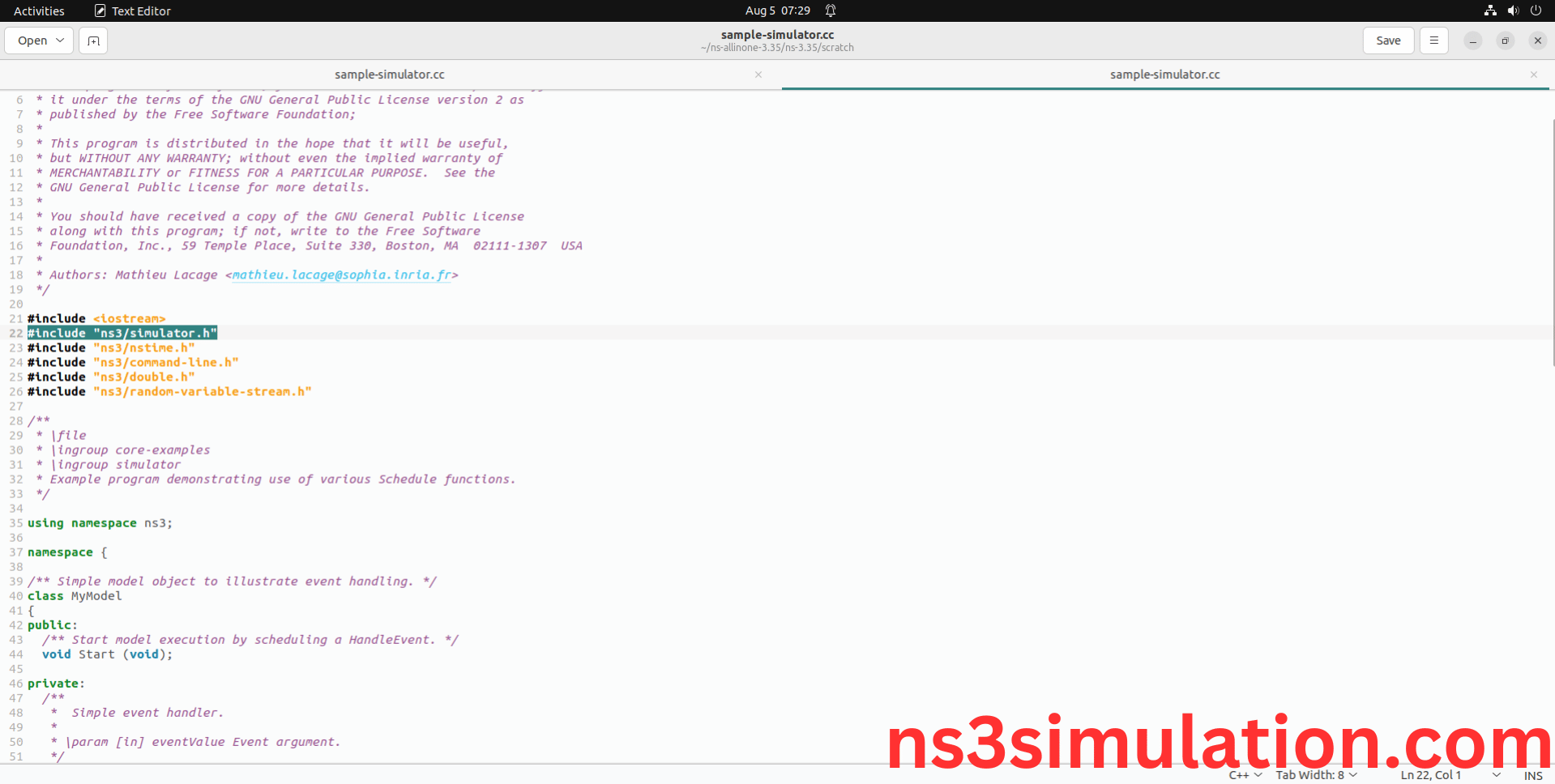 Importing Simulator.h - Ns3 Projects