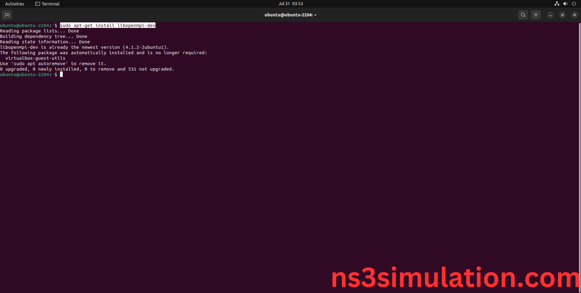 Libopenmpi Dev Installation Command Ns3 Projects
