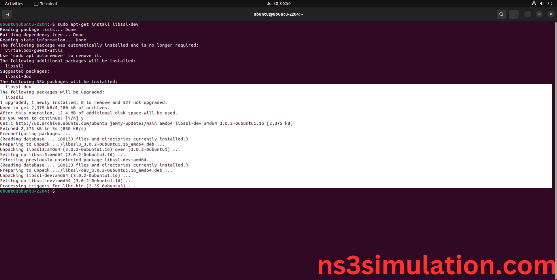 How to run LIBSSL DEV packages in NS3