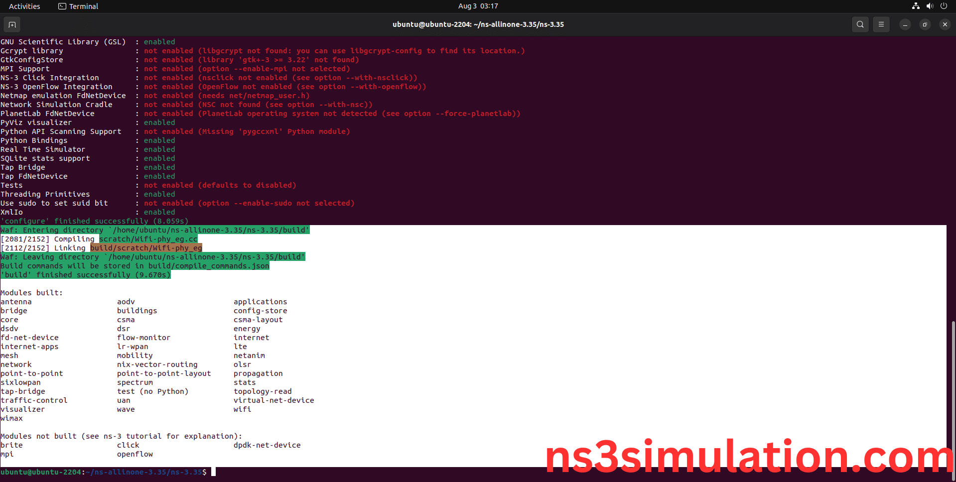 NS-3.35 Configuration && Building Process - Ns3 Projects