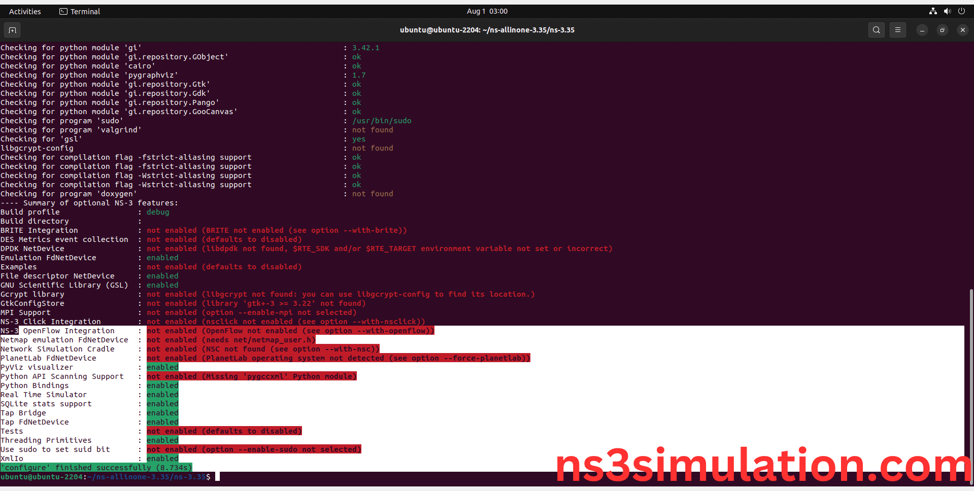 Ns-3.35 Configuring process - Ns3 Projects