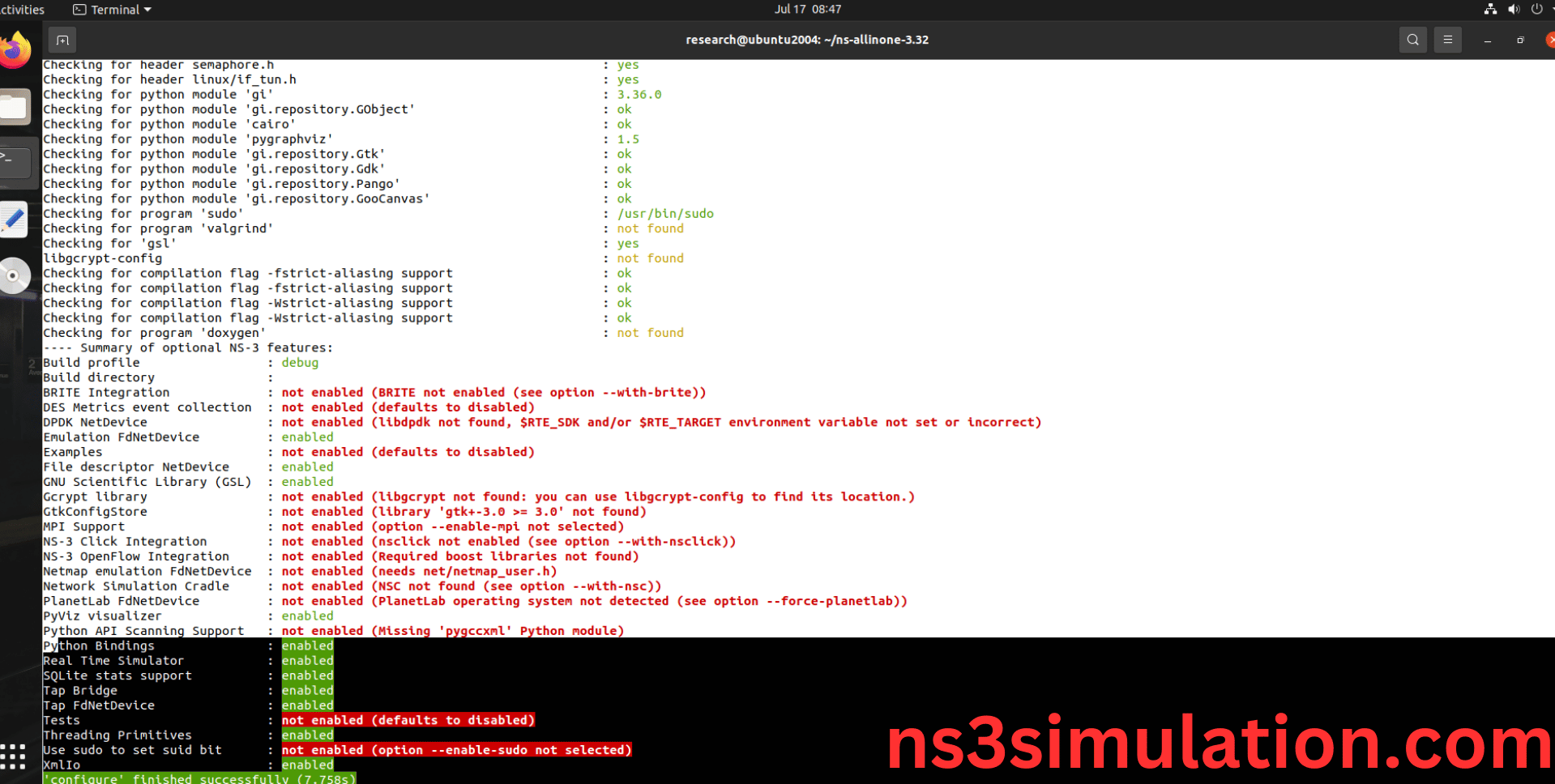 How to install NS 3.32 in UBUNTU