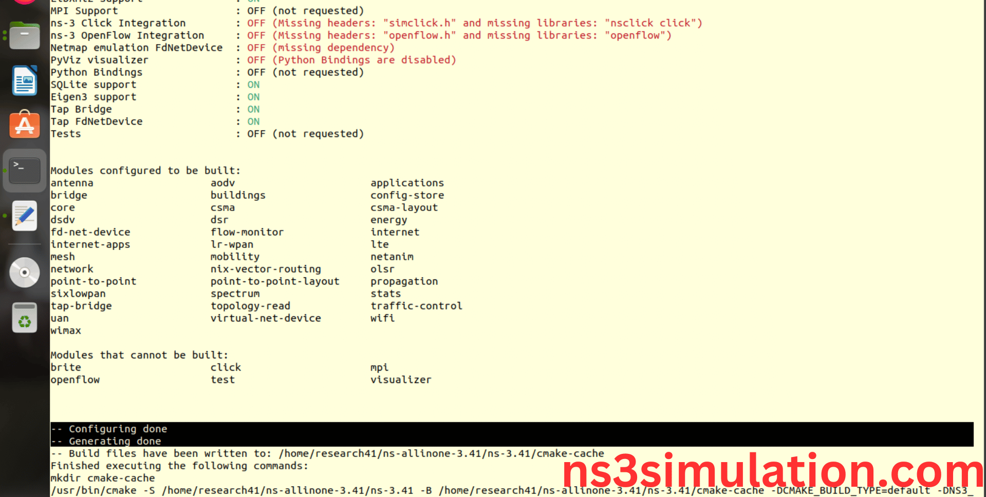 Ns-3_41 Configuring process - Ns3 Projects