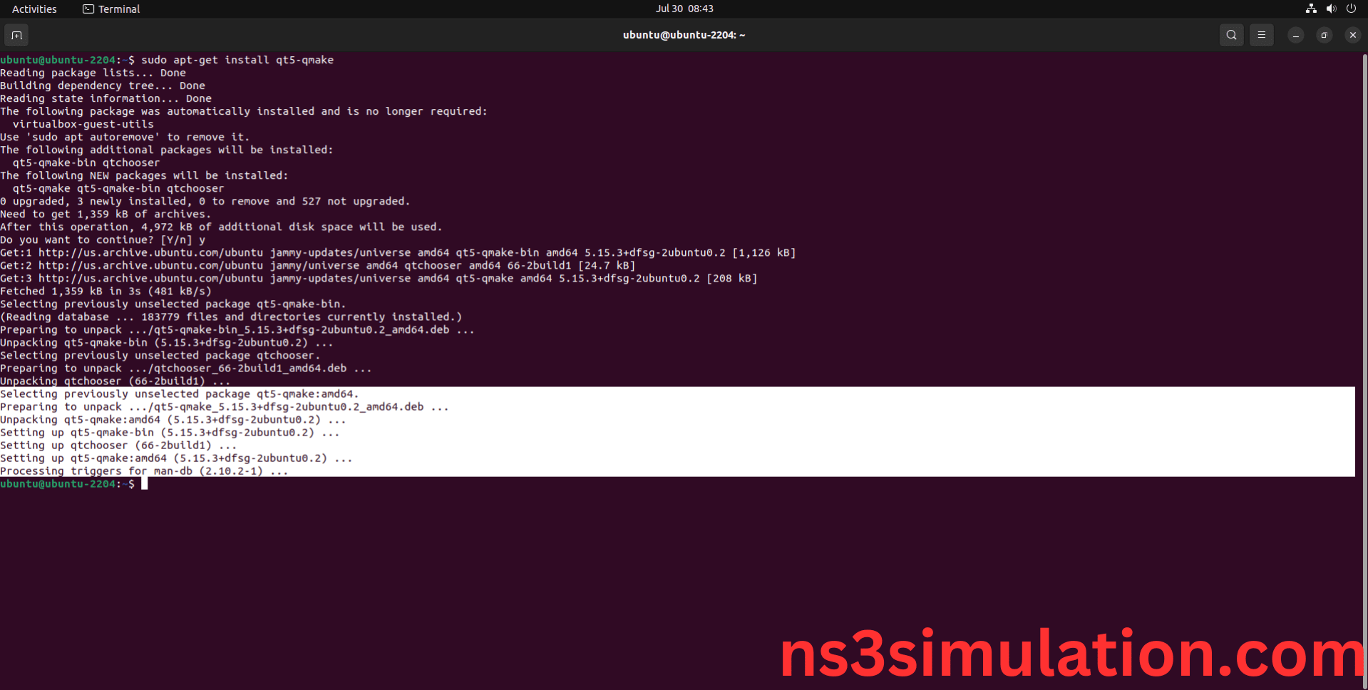 How to run QT5 QMAKE packages in NS3