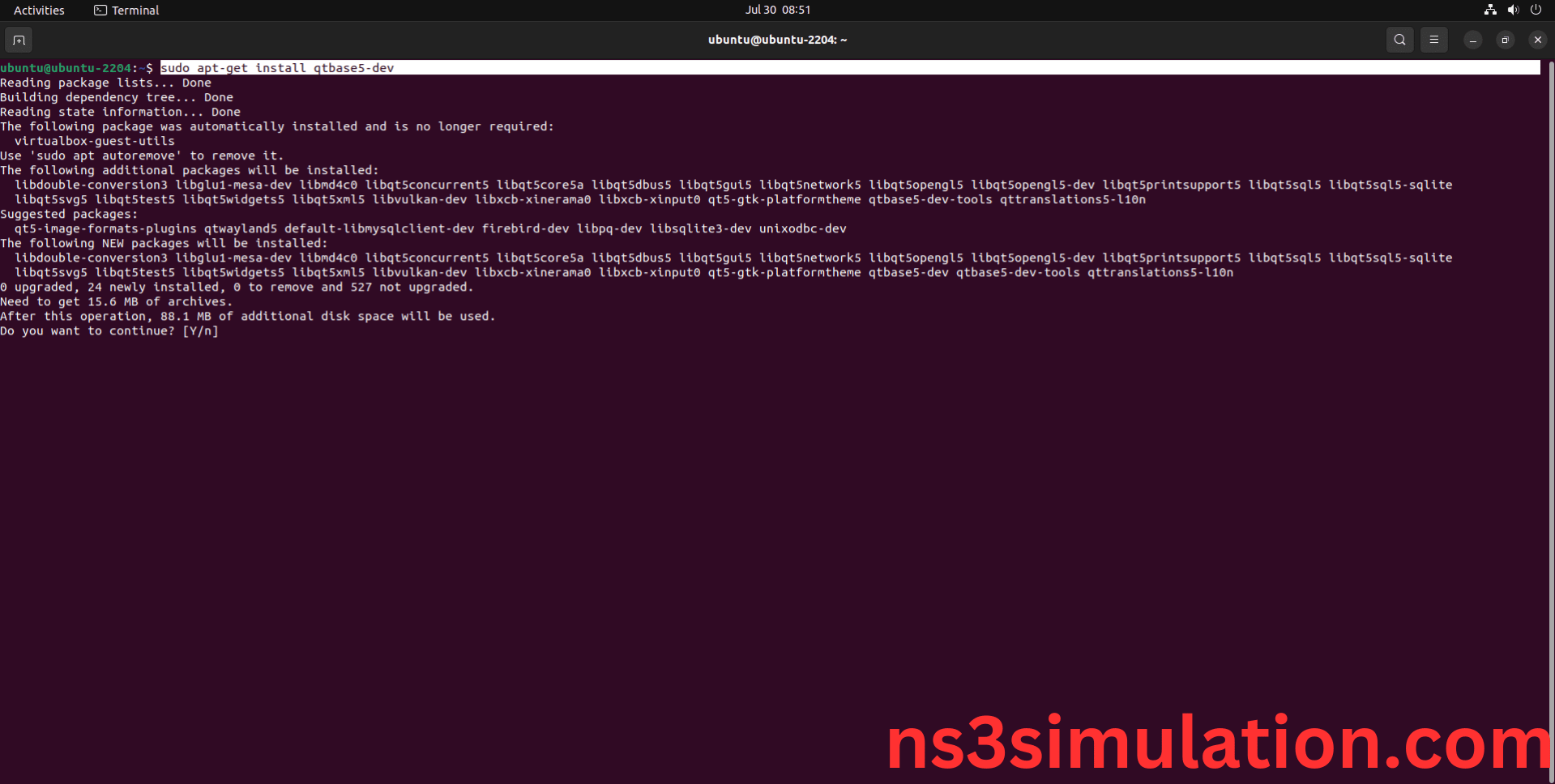 Qtbase5 Dev Installation Command Ns3 Projects