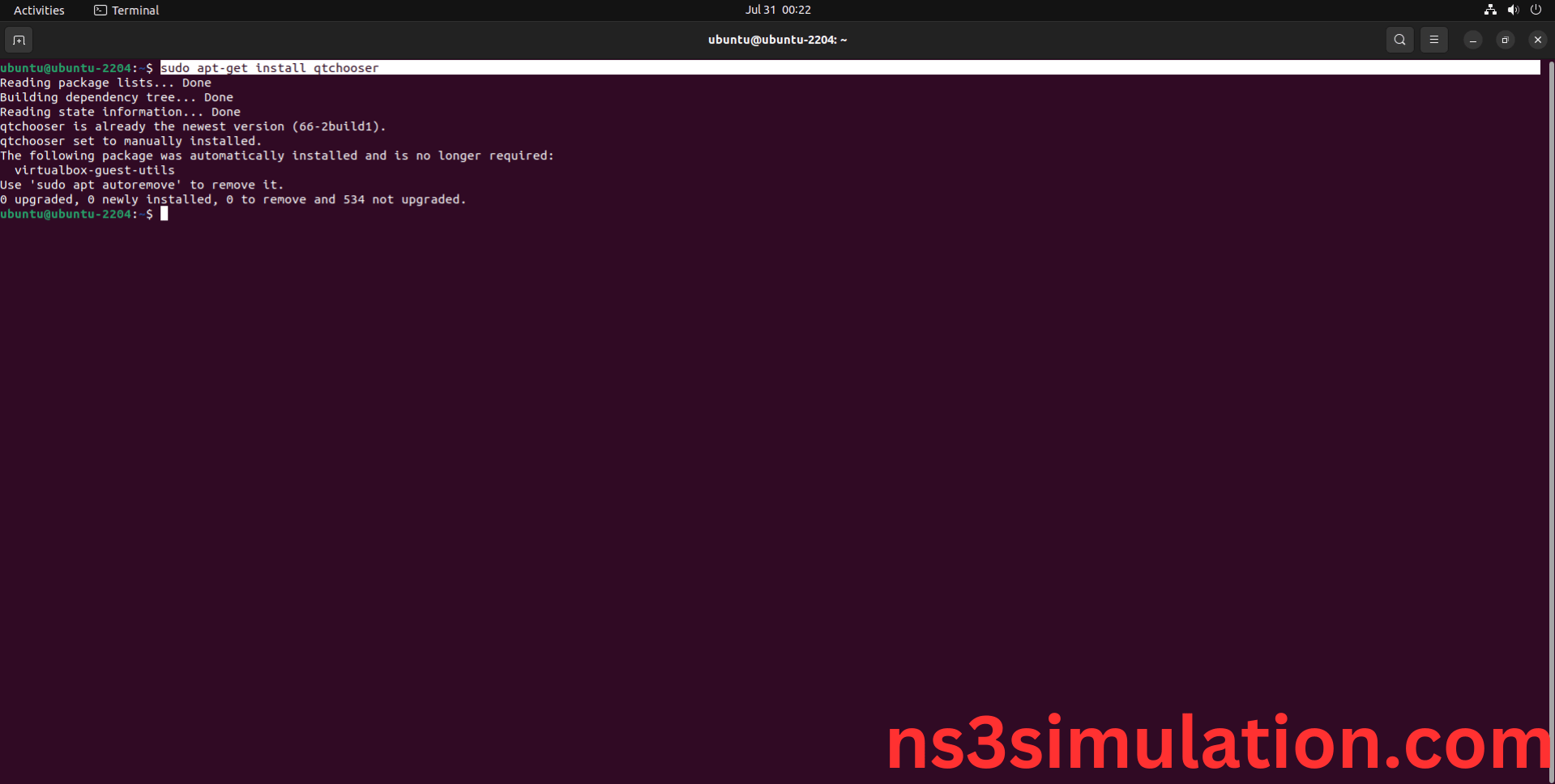 Qtchooser Installation Command - Ns3 Projects