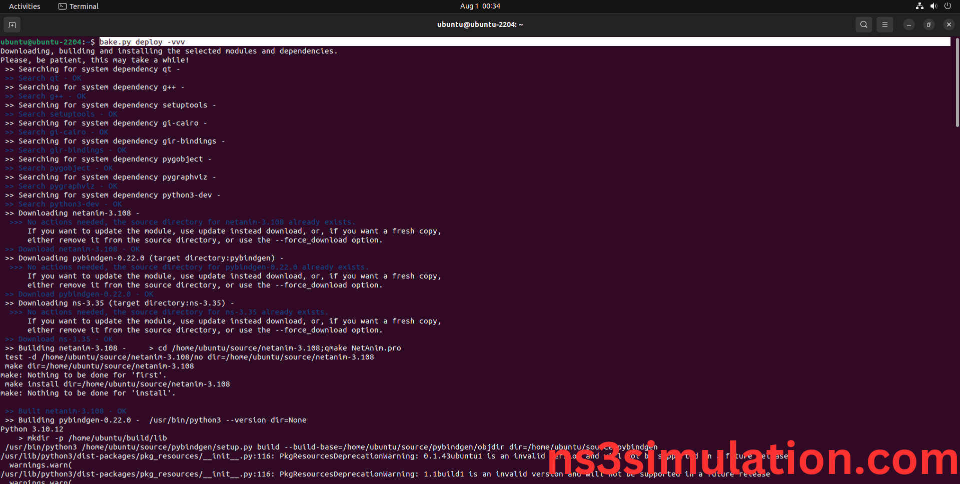 Re-Deployment of ns 3.35 using Bake - Ns3 Projects
